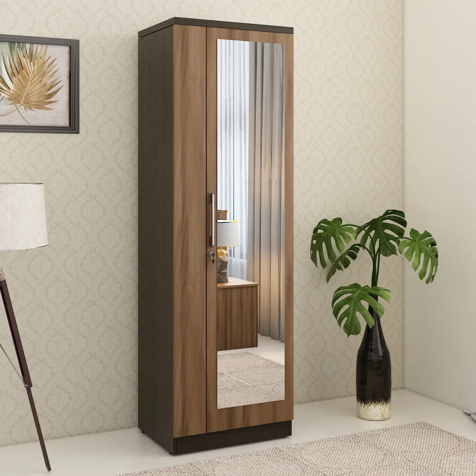 Ken 1 Door Wardrobe With Mirror Walnut Bronze Woodpore